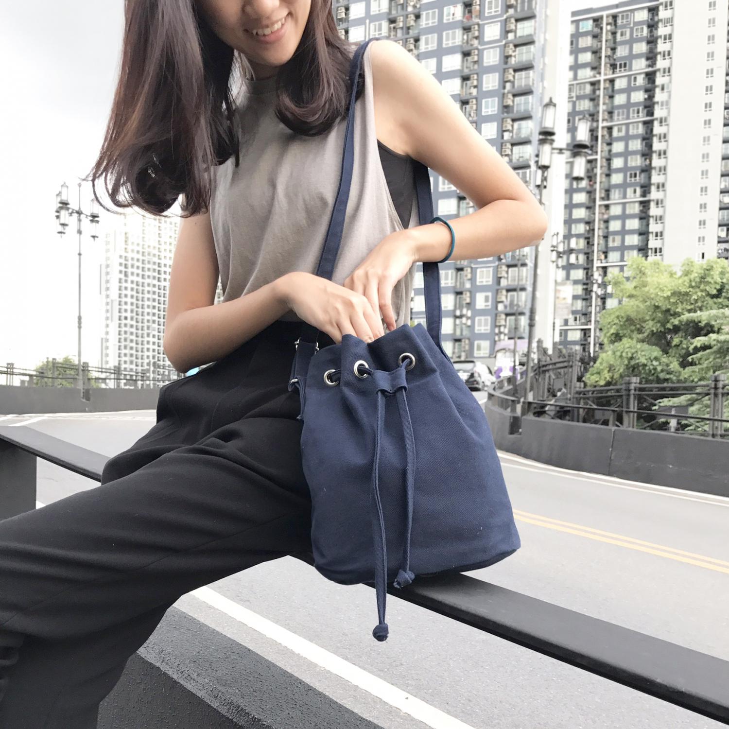 Navy bucket bag